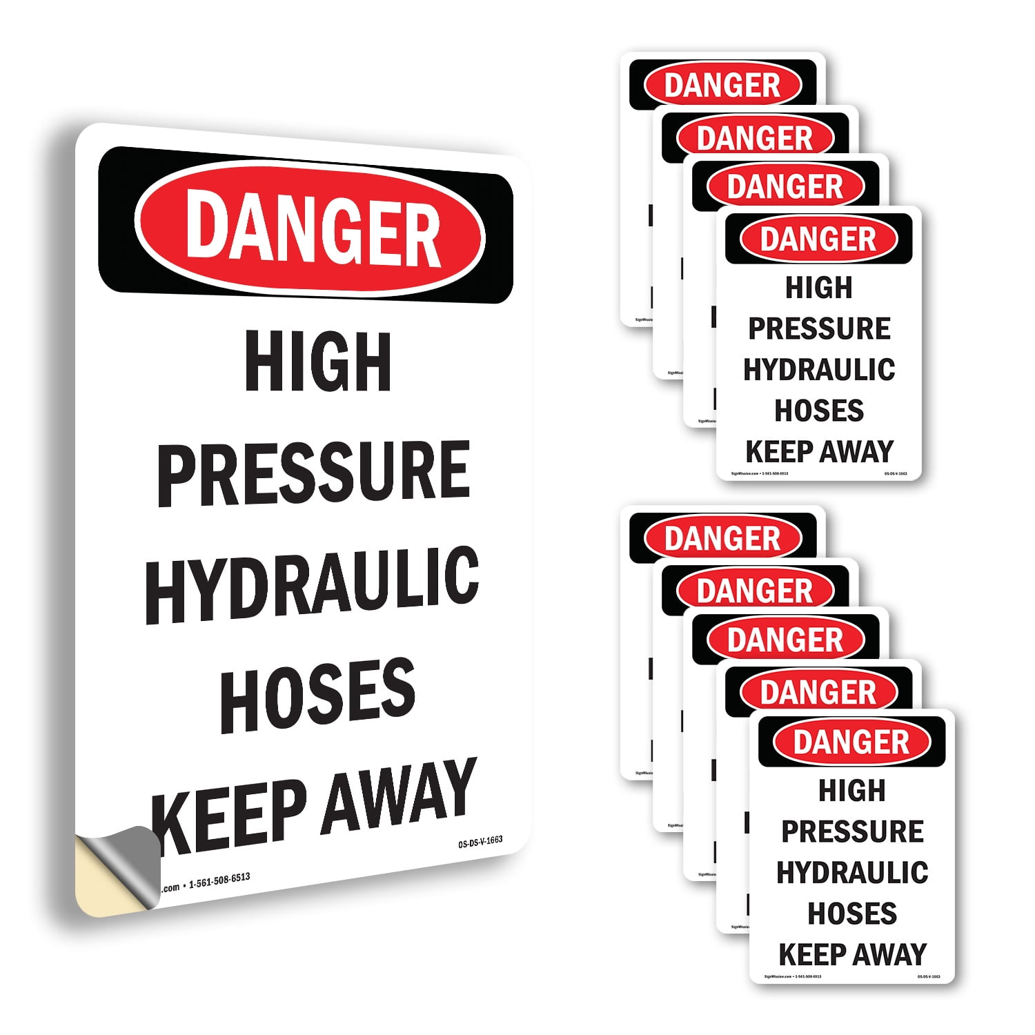 Portrait High Pressure Hydraulic Hoses Keep Away OSHA Danger Vinyl ...