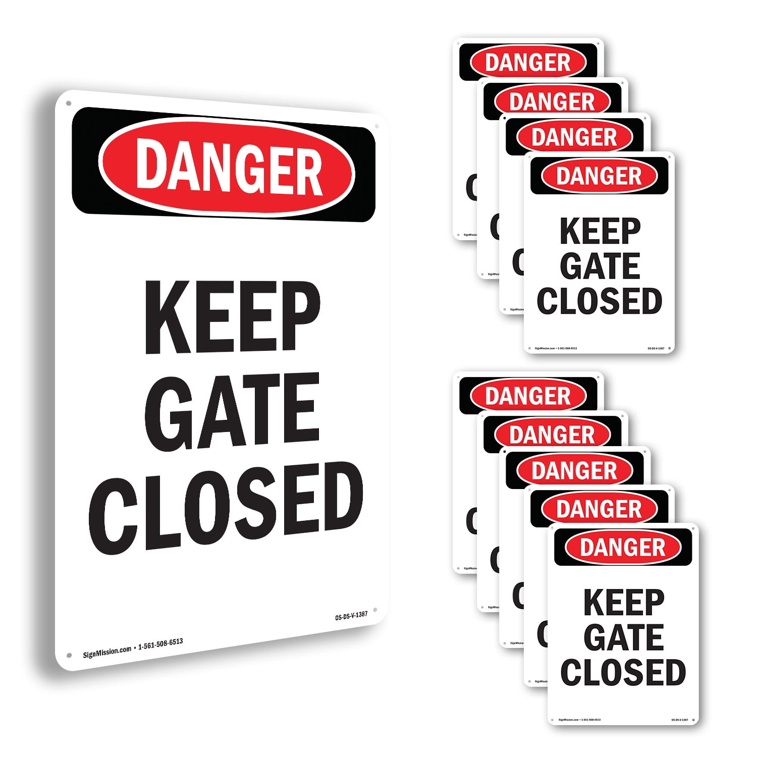 Portrait Keep Gate Closed OSHA Danger Rigid Plastic Sign 24 Inch x 18 ...