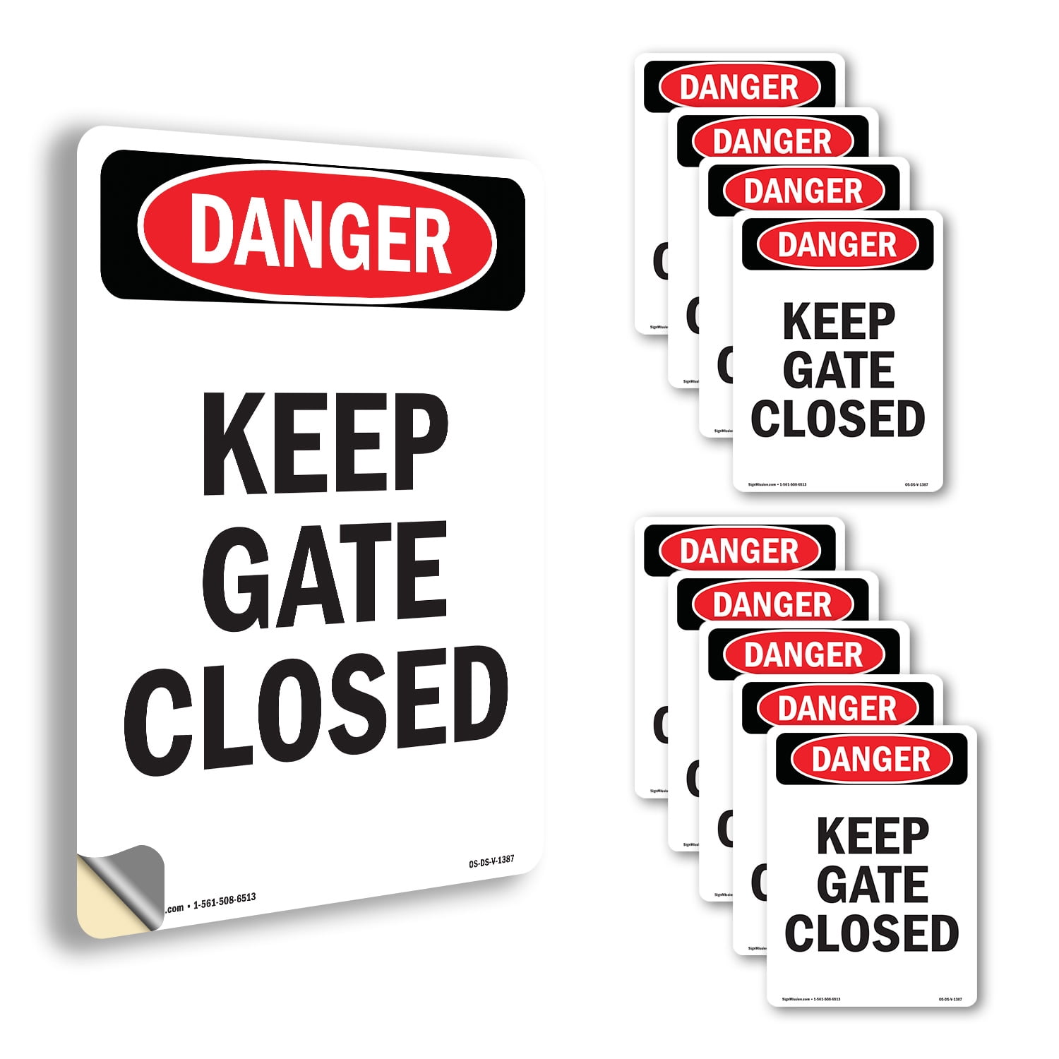 Portrait Keep Gate Closed OSHA Danger Vinyl Decal Label 18 Inch x 12 ...