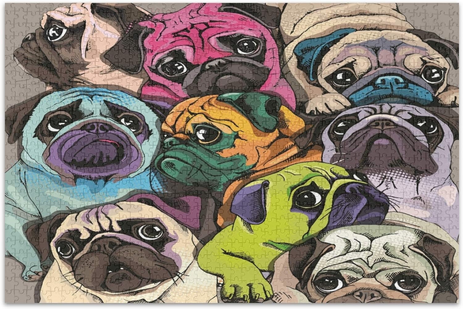 Portrait of Many Pugs Jigsaw Puzzle 500 Pieces for Adults Teens Kids ...