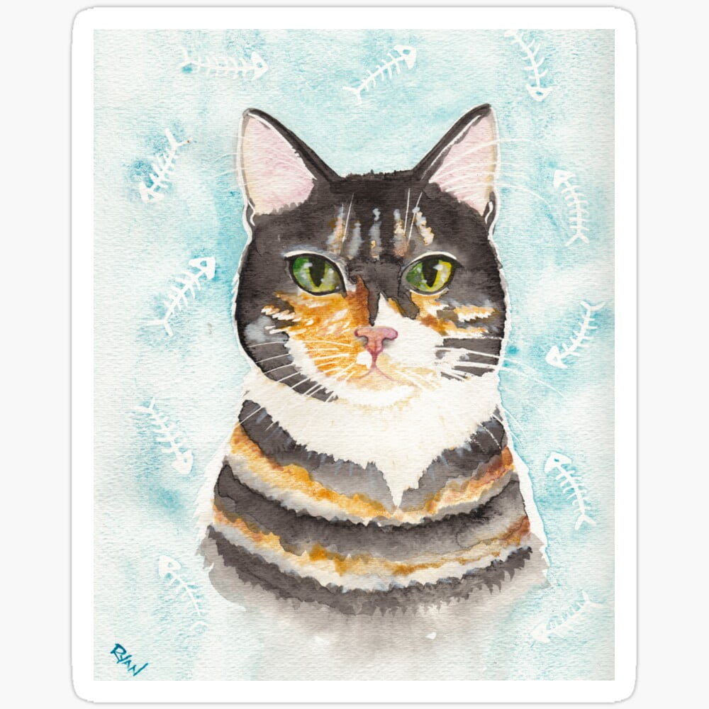 Portrait Of A Calico Cat Sticker Phone Decal Water Bottle Stickers Car ...