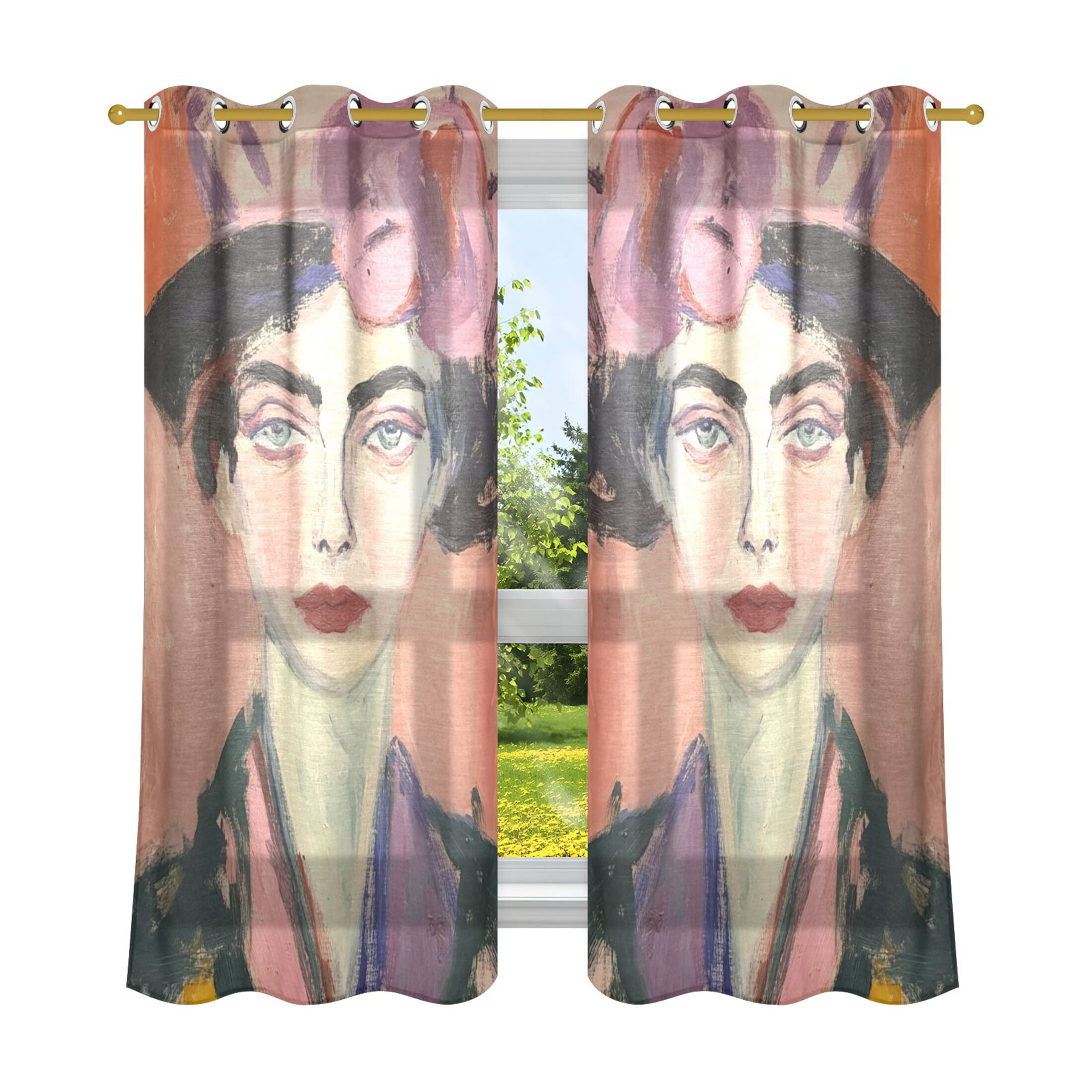Portrait Of A Woman Impressionist Painting Semi Sheer Curtains for ...
