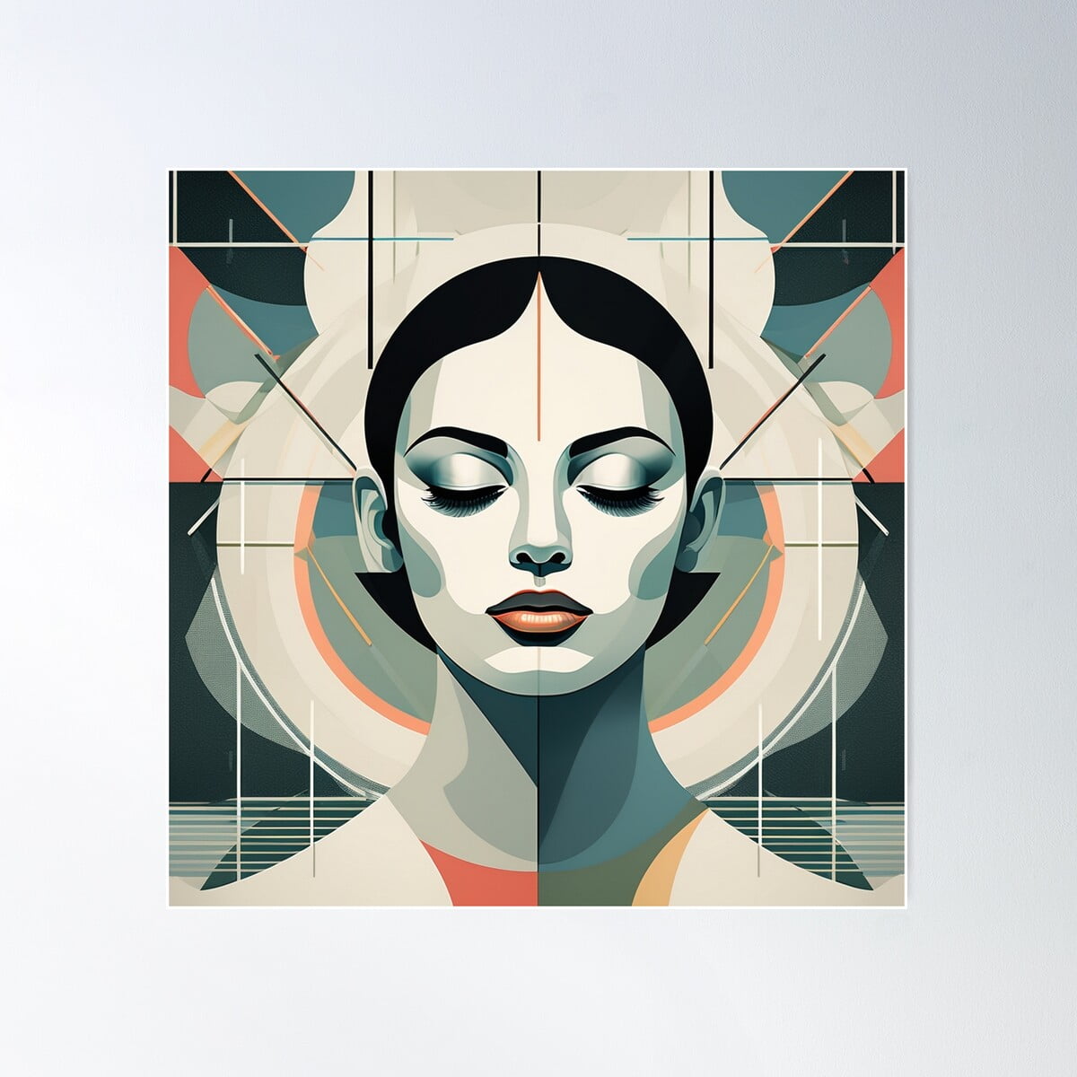 Portrait Of Glamorous Woman In Artistic Bauhaus Style Poster Wall Art ...