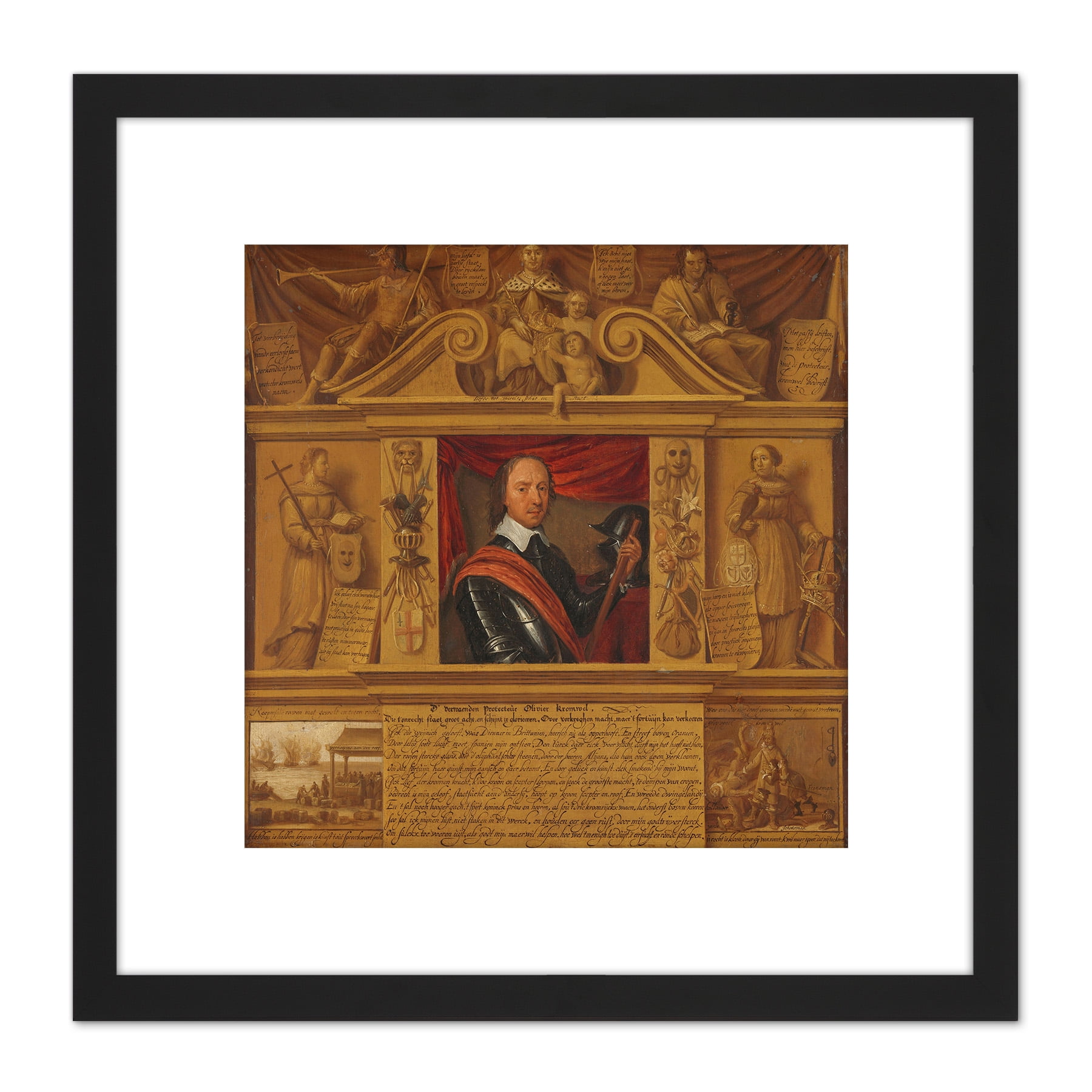Portrait Oliver Cromwell Allegorical Painting 8X8 Inch Square Wooden Framed Wall Art Print ...