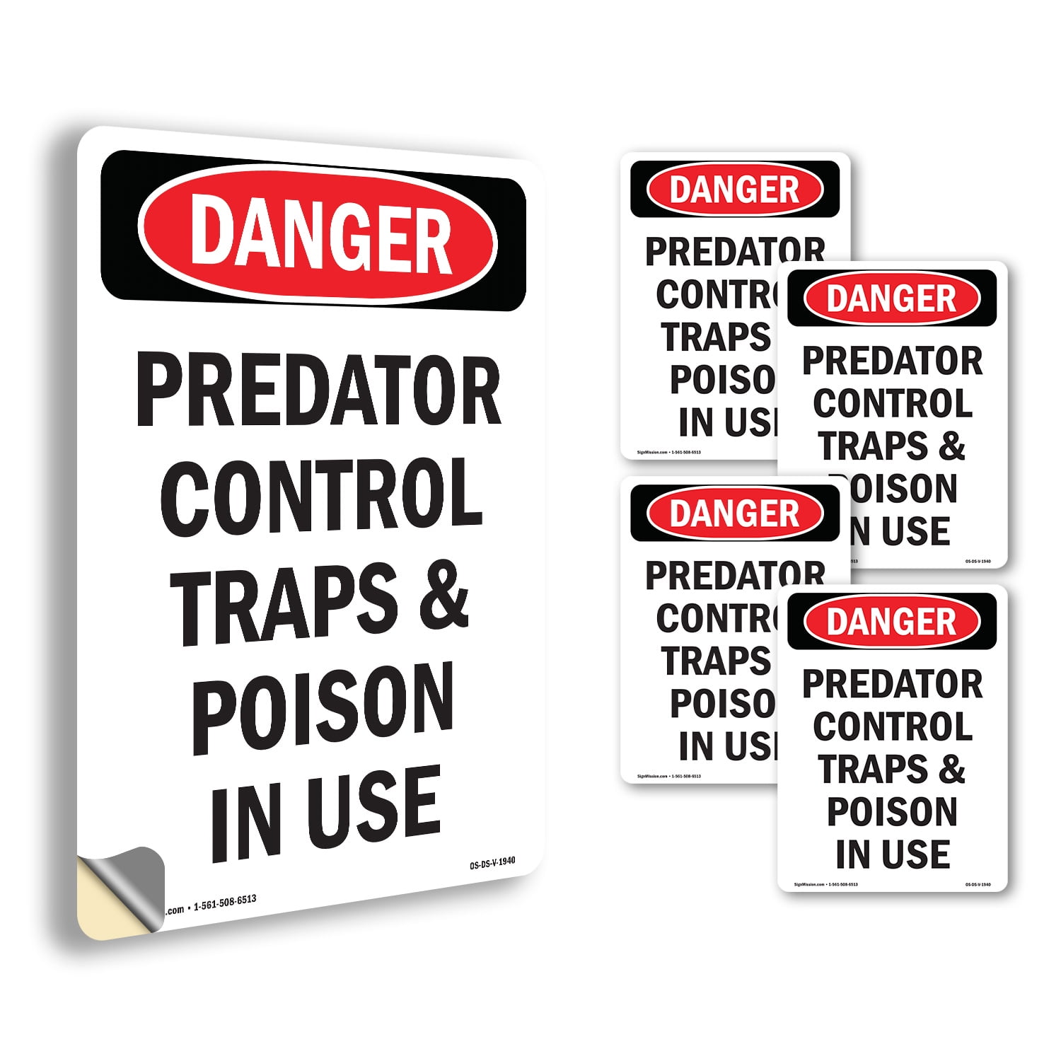 Portrait Predator Control Traps OSHA Danger Vinyl Decal Label 18 Inch x ...