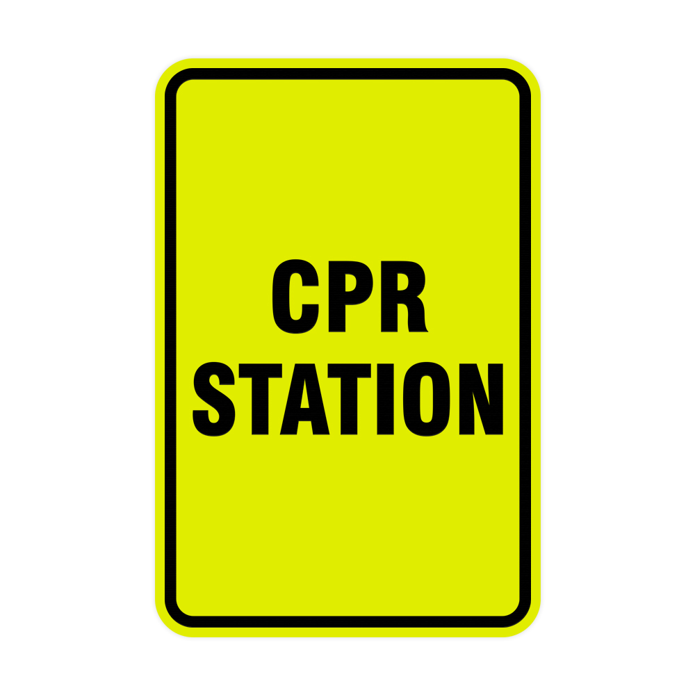 Portrait Round Cpr Station Sign (Yellow / Black) - Large 6" x 8 ...