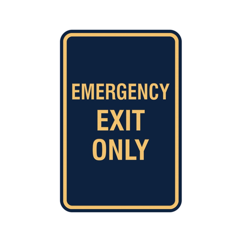 Portrait Round Emergency Exit Only Sign (Navy Blue/Gold) - Small 4" x 6 ...