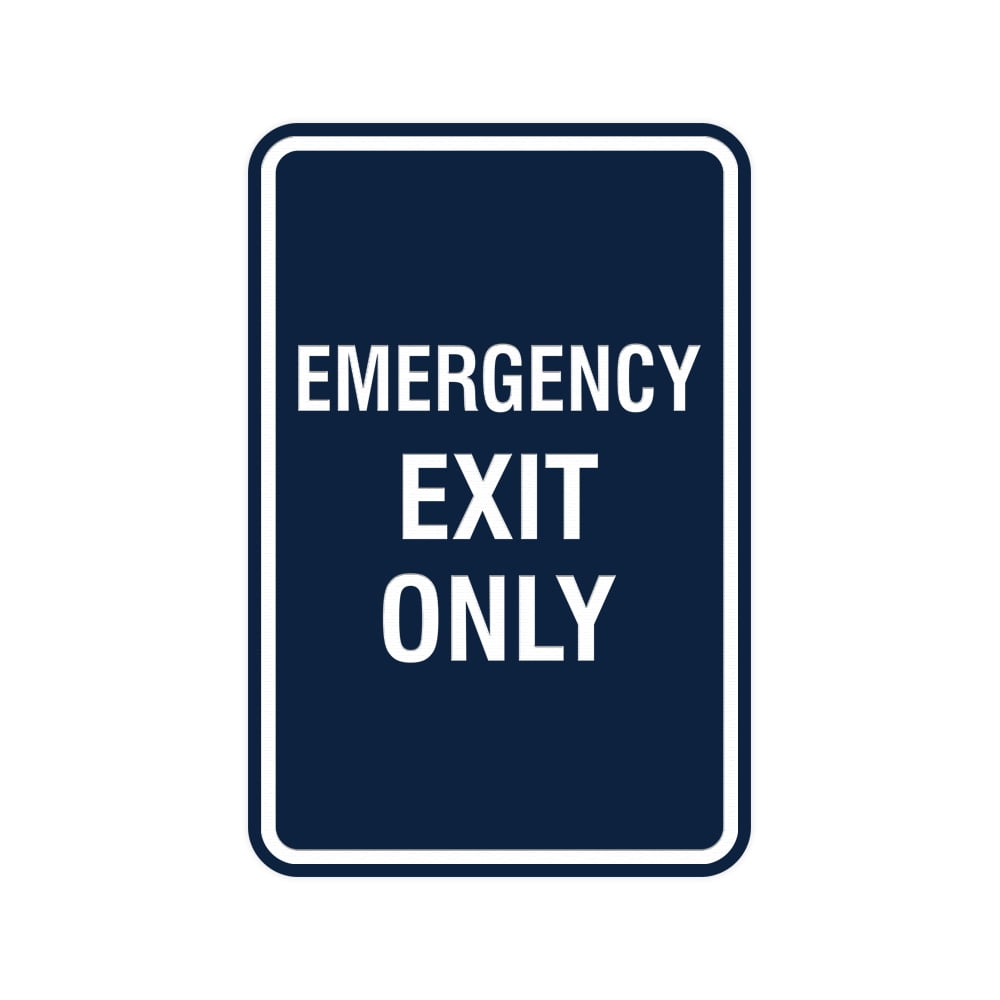 Portrait Round Emergency Exit Only Sign (Navy Blue / White) - Medium 5 ...