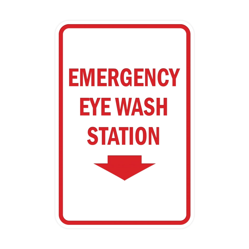 Portrait Round Emergency Eye Wash Station Sign (White/Red) - Large 6" x ...