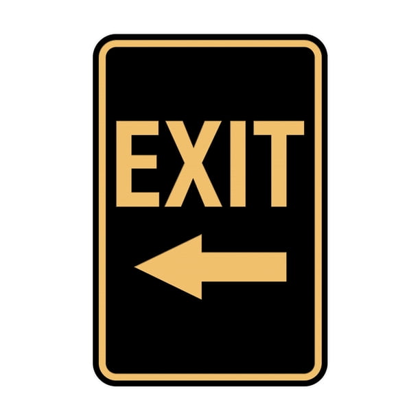 Portrait Round Exit Left Arrow Sign (Black Gold) - Large 6" x 8 ...
