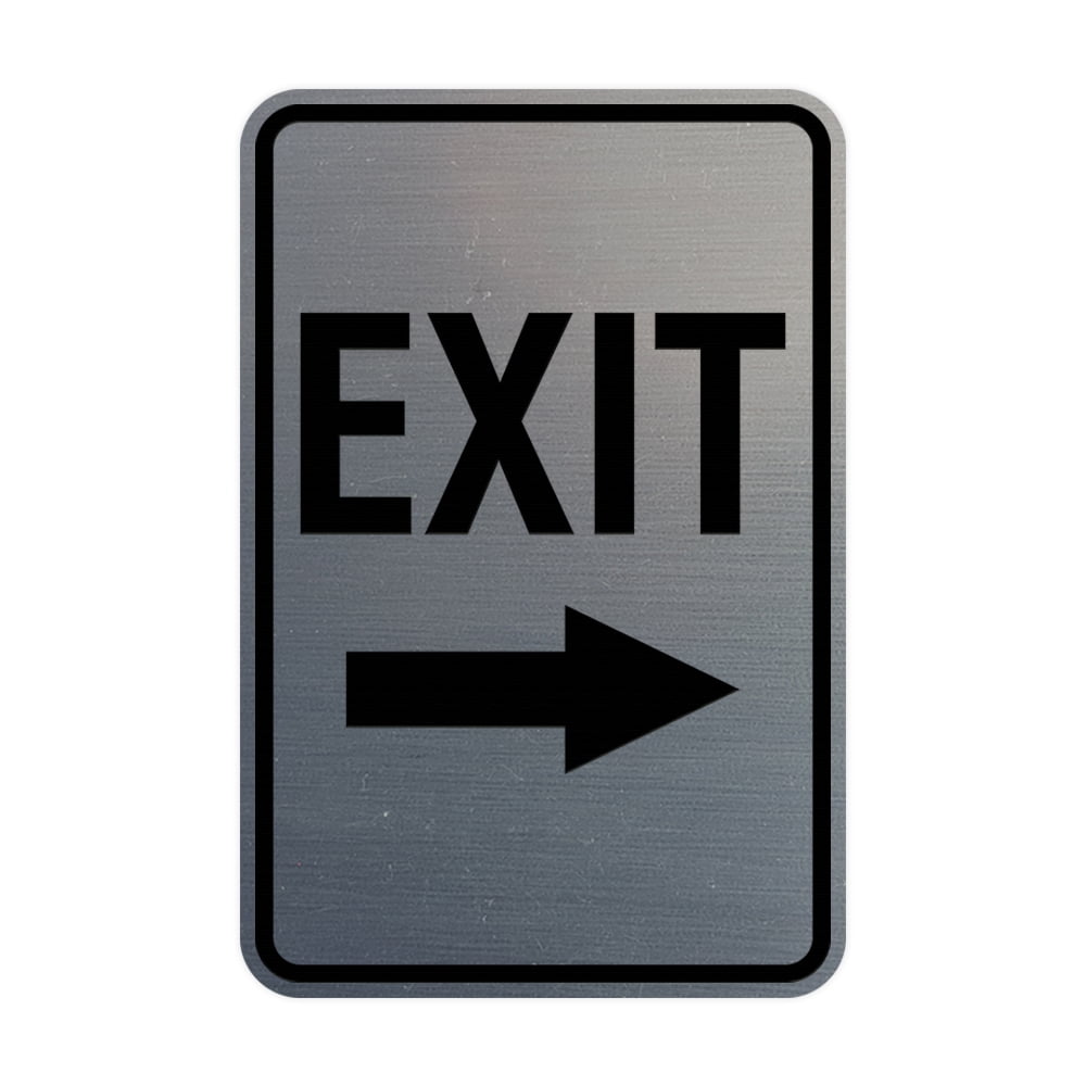 Portrait Round Exit Right Arrow Sign (Brushed Silver) - Small 4" x 6 ...