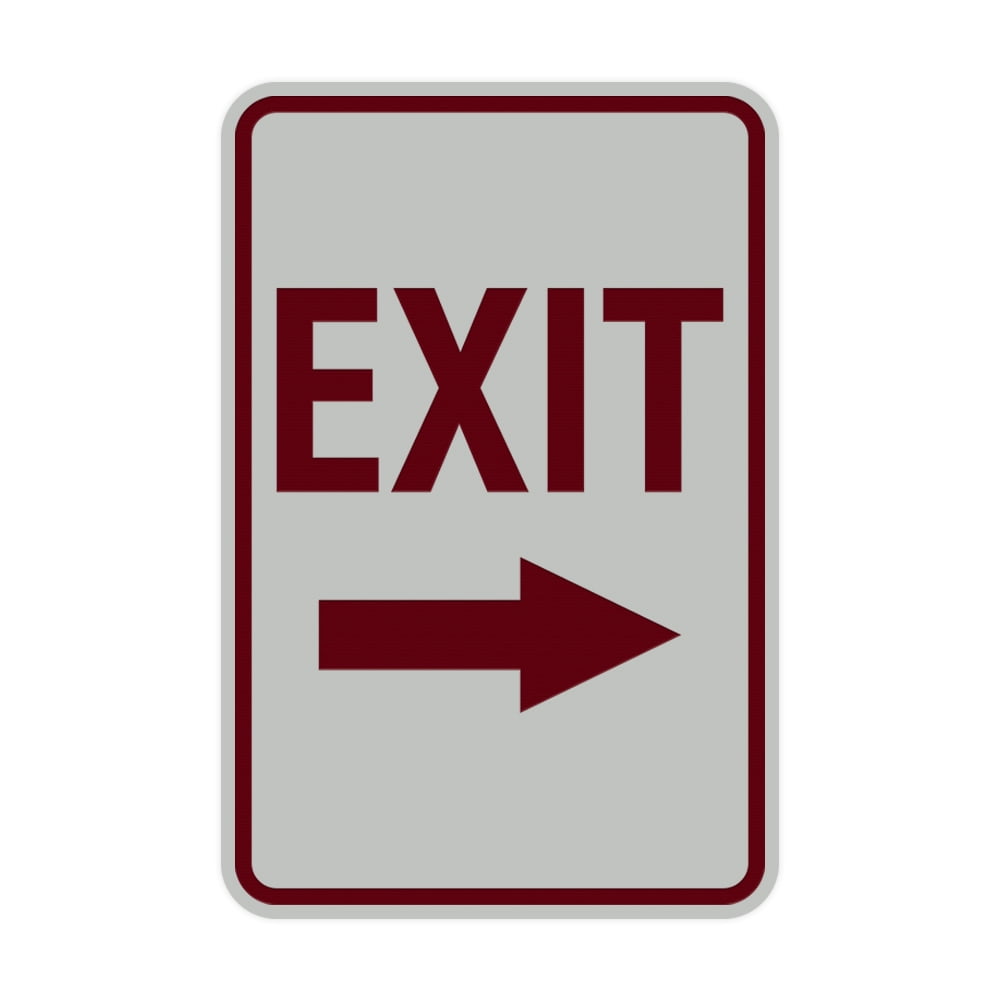 Portrait Round Exit Right Arrow Sign (Light Grey / Burgundy) - Large 6 ...