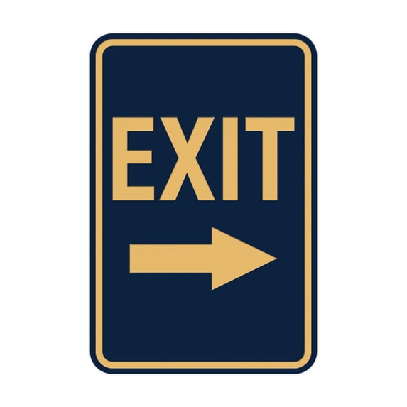 Portrait Round Exit Right Arrow Sign (Navy Blue/Gold) - Small 4" x 6 ...