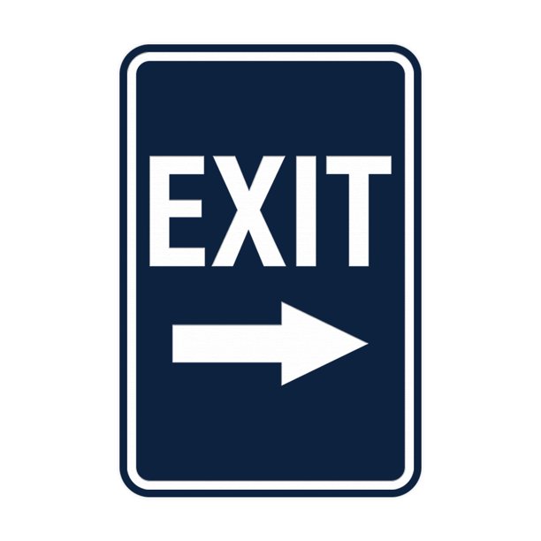 Portrait Round Exit Right Arrow Sign (Navy Blue / White) - Medium 5" x ...