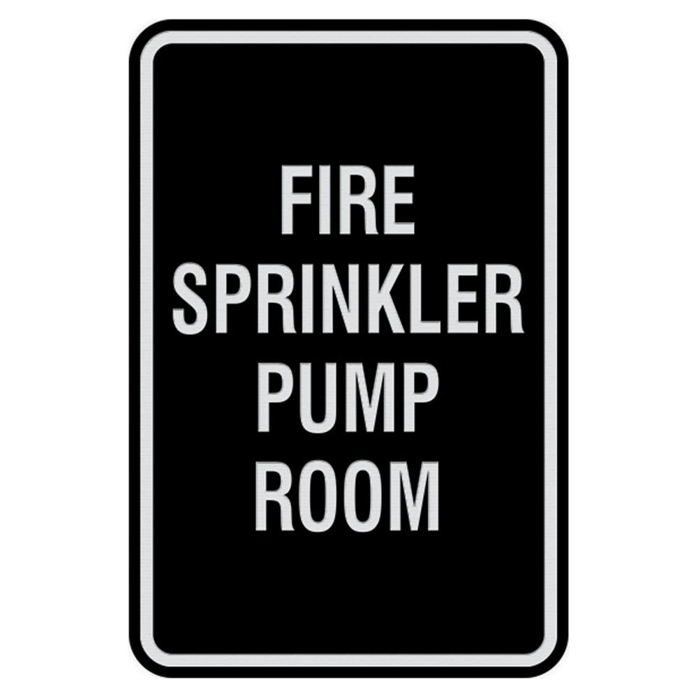 Portrait Round Fire Sprinkler Pump Room Sign (Black / Silver) - Small 4 ...