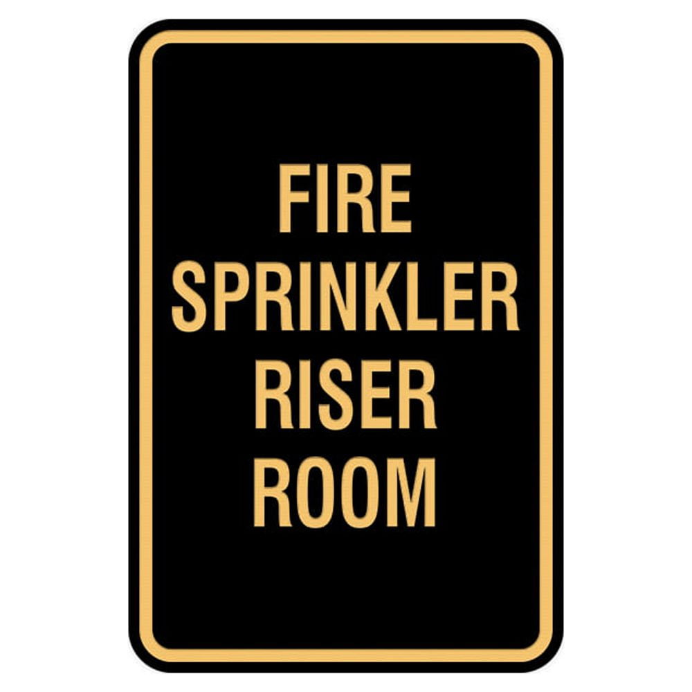 Portrait Round Fire Sprinkler Riser Room Sign (Black Gold) - Large 6" x ...