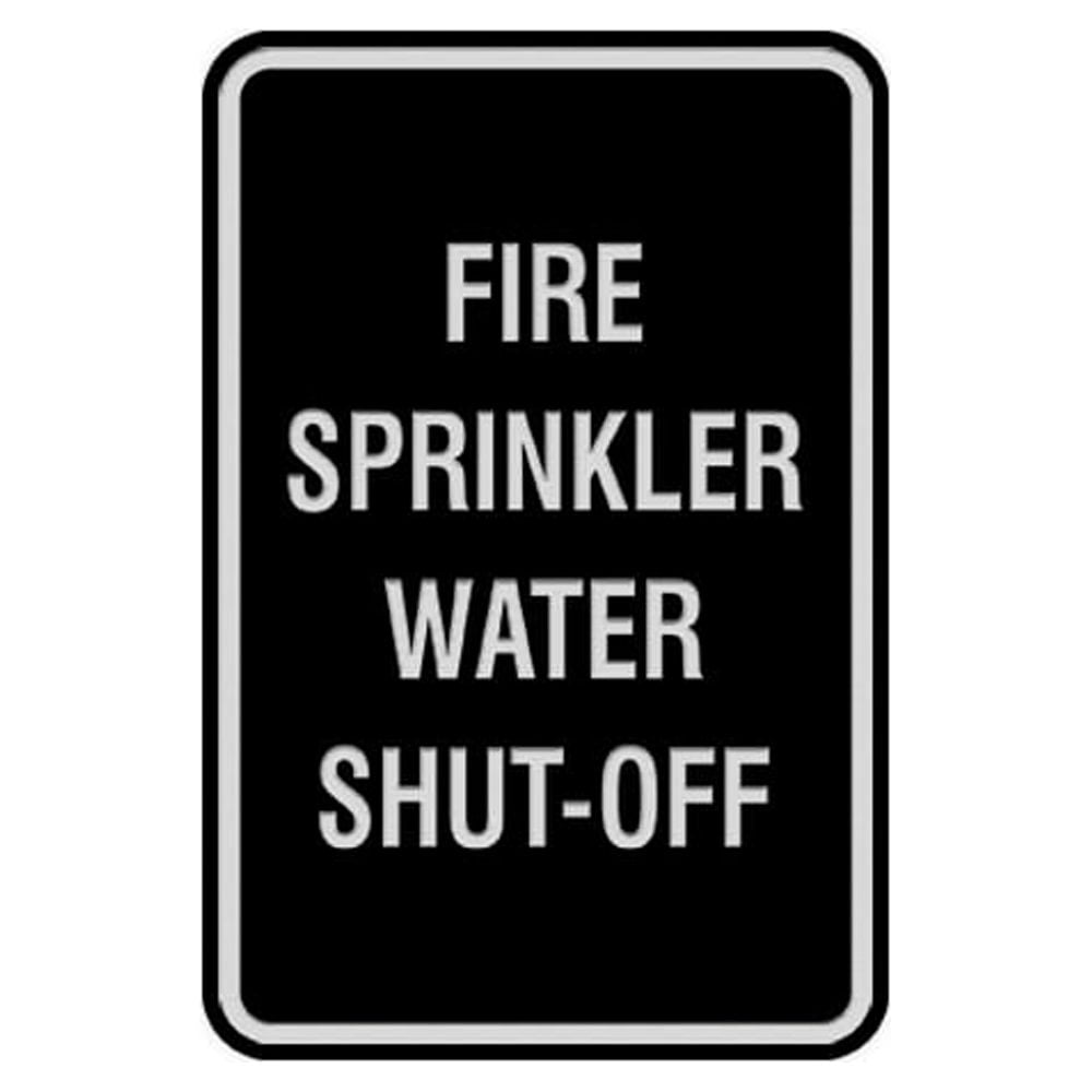 Portrait Round Fire Sprinkler Water Shut-Off Sign (Black / Silver ...