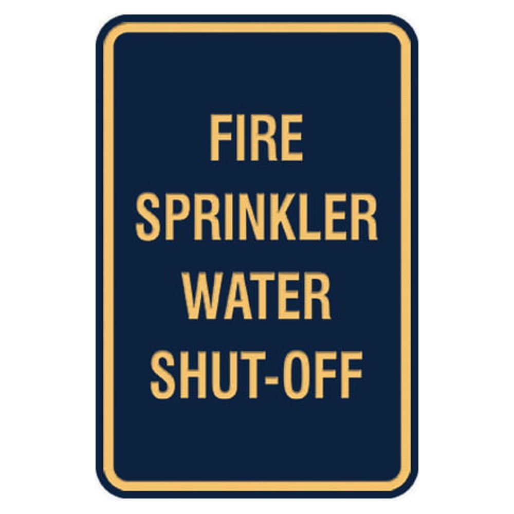 Portrait Round Fire Sprinkler Water Shut-Off Sign (Navy Blue/Gold ...