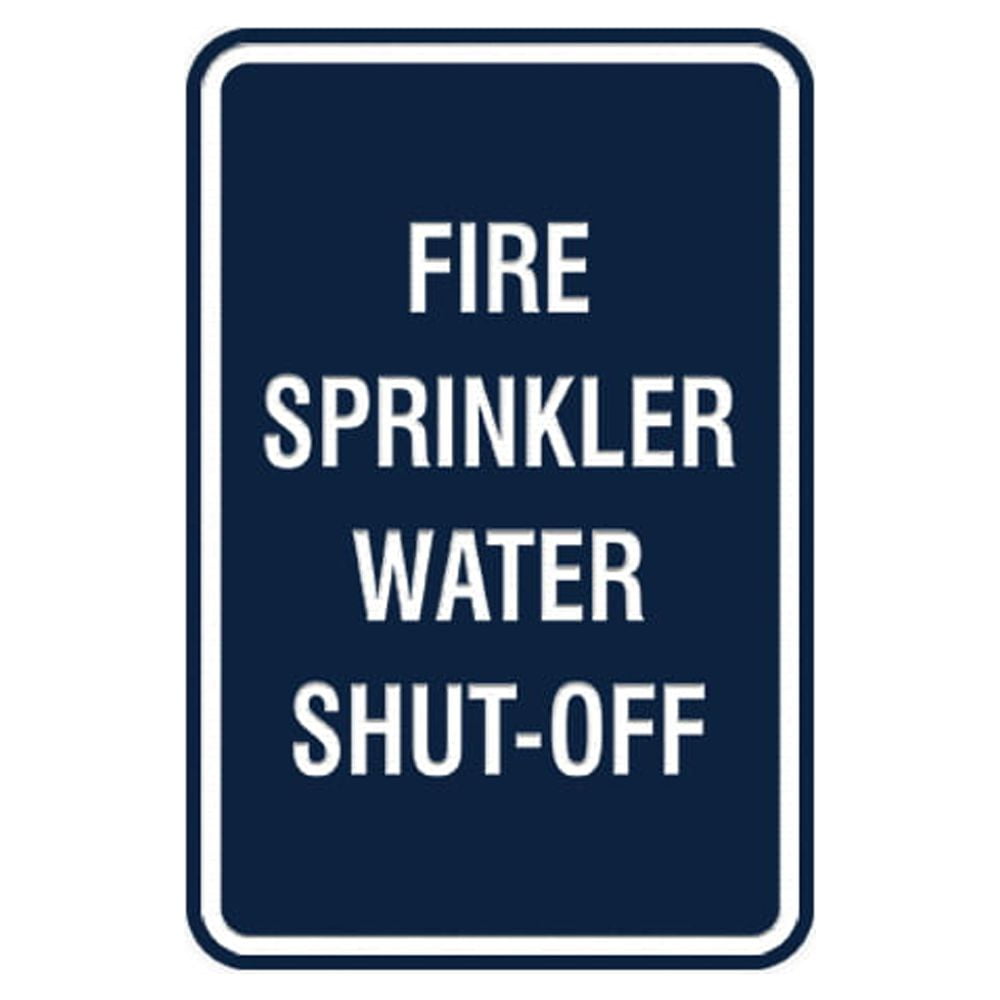 Portrait Round Fire Sprinkler Water Shut-Off Sign (Navy Blue / White ...