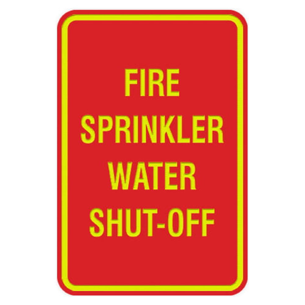 Portrait Round Fire Sprinkler Water Shut-Off Sign (Red/Yellow) - Large ...