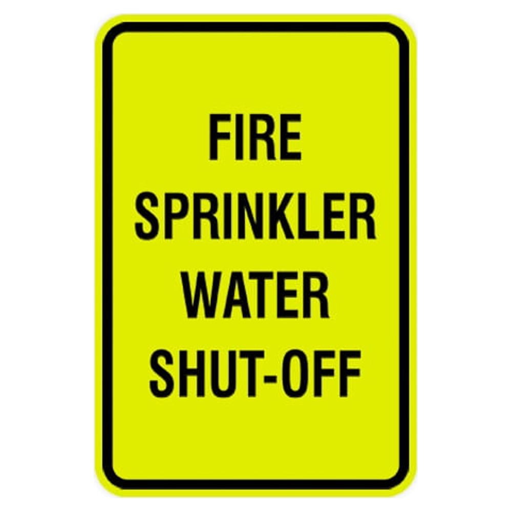 Portrait Round Fire Sprinkler Water Shut-Off Sign (Yellow / Black ...