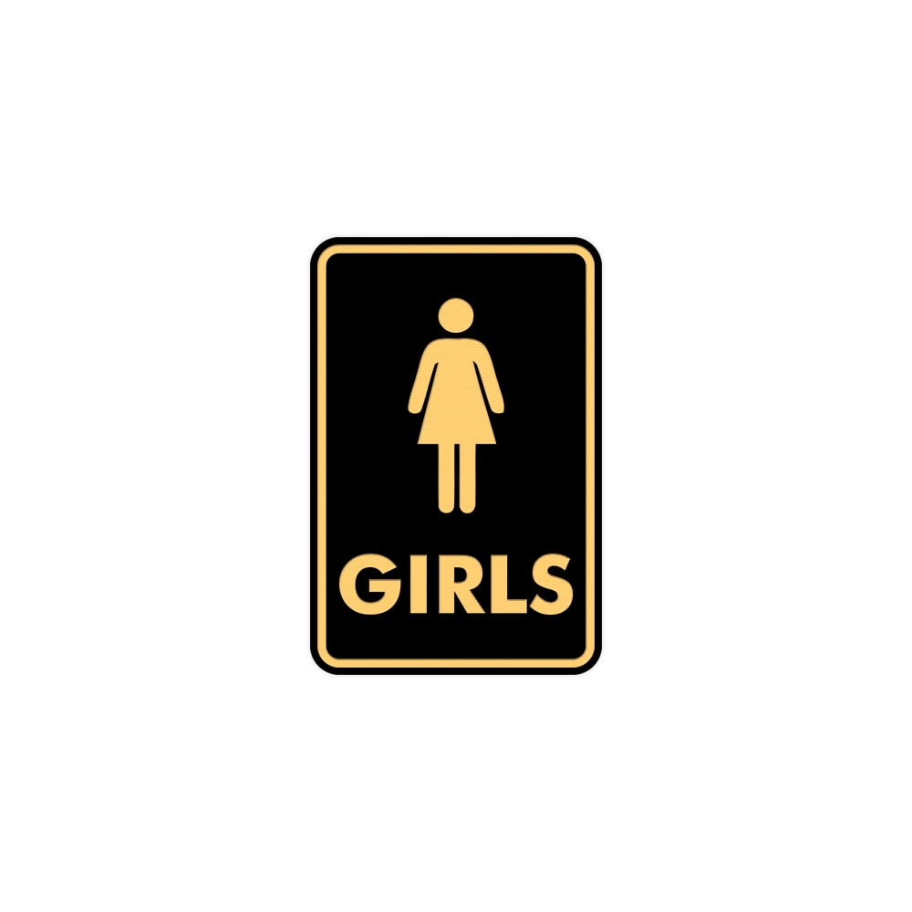 Portrait Round Girls Restroom Sign (Black /Gold) - Small 4" x 6 ...