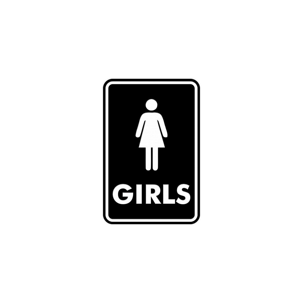 Portrait Round Girls Restroom Sign (Black) Small 4" x 6" " - Walmart.com