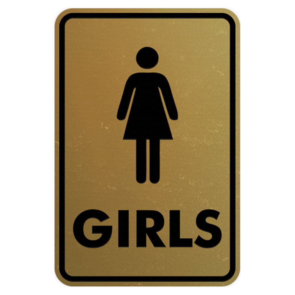 Portrait Round Girls Restroom Sign (Brushed Gold) - Large 6" x 8 ...