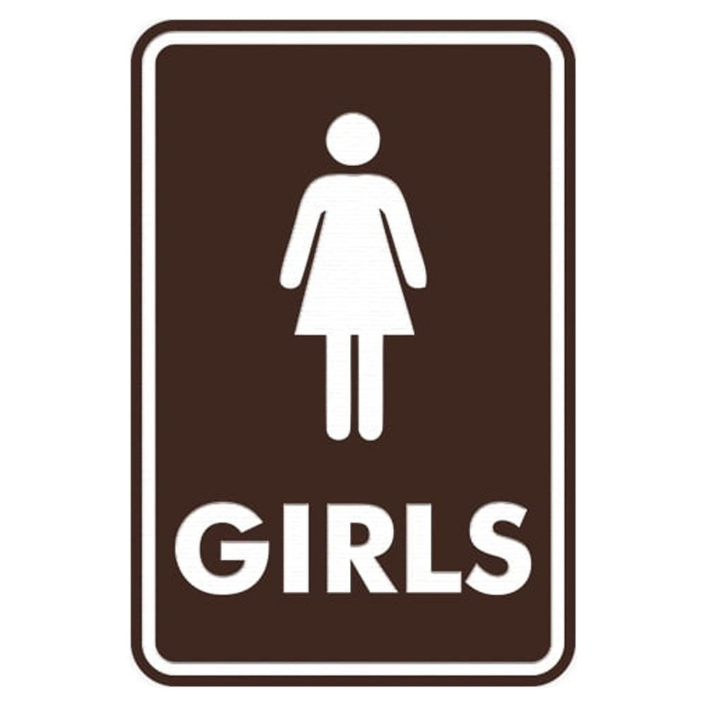 Portrait Round Girls Restroom Sign (Dark Brown) - Medium 5" x 7 ...