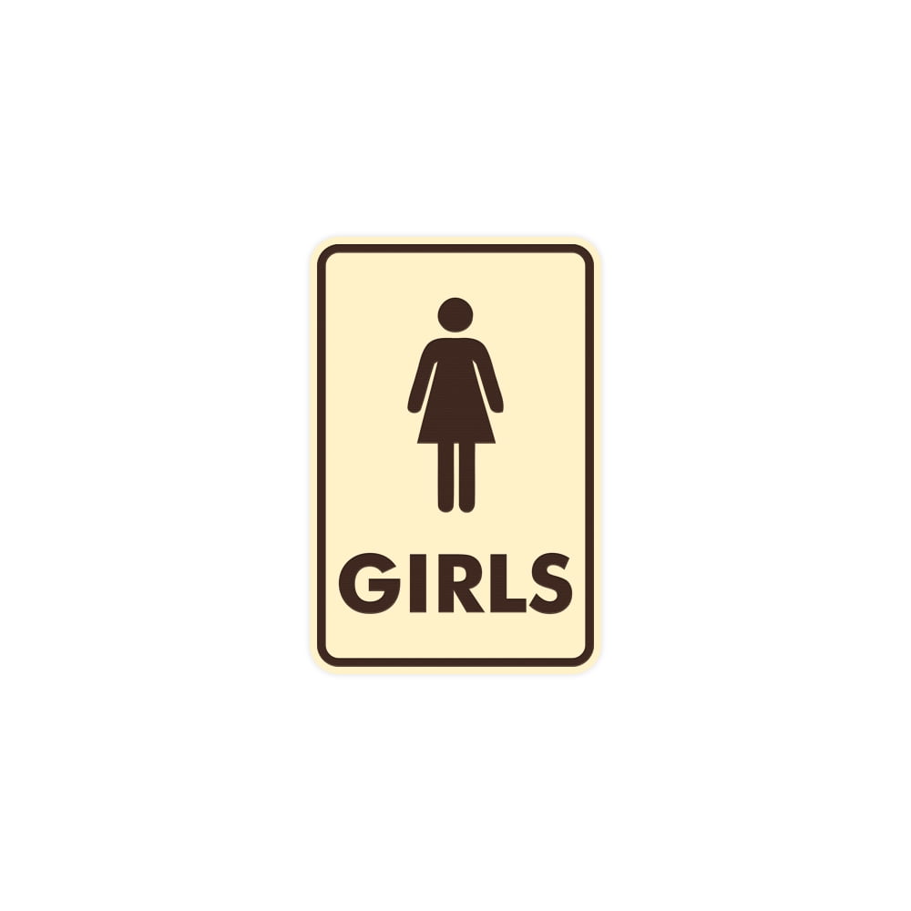 Portrait Round Girls Restroom Sign (Ivory/Dark Brown) - Large 6" x 8 ...