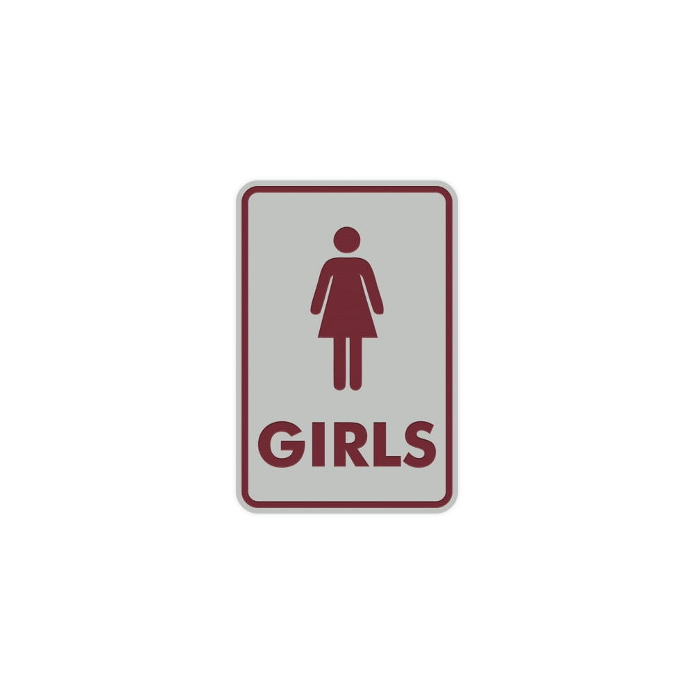 Portrait Round Girls Restroom Sign (Light Grey / Burgundy) - Small 4" x ...
