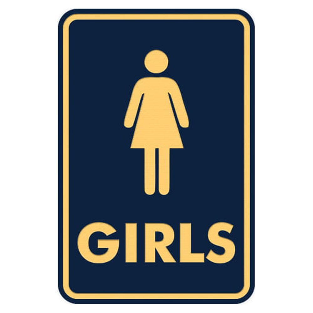 Portrait Round Girls Restroom Sign (Navy Blue/Gold) - Medium 5" x 7 ...