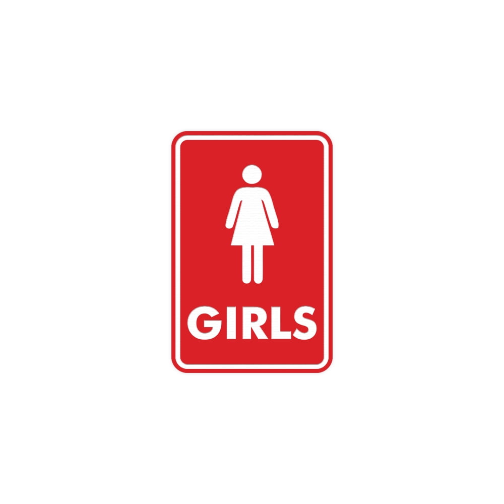 Portrait Round Girls Restroom Sign (Red) - Large 6" x 8" - Walmart.com
