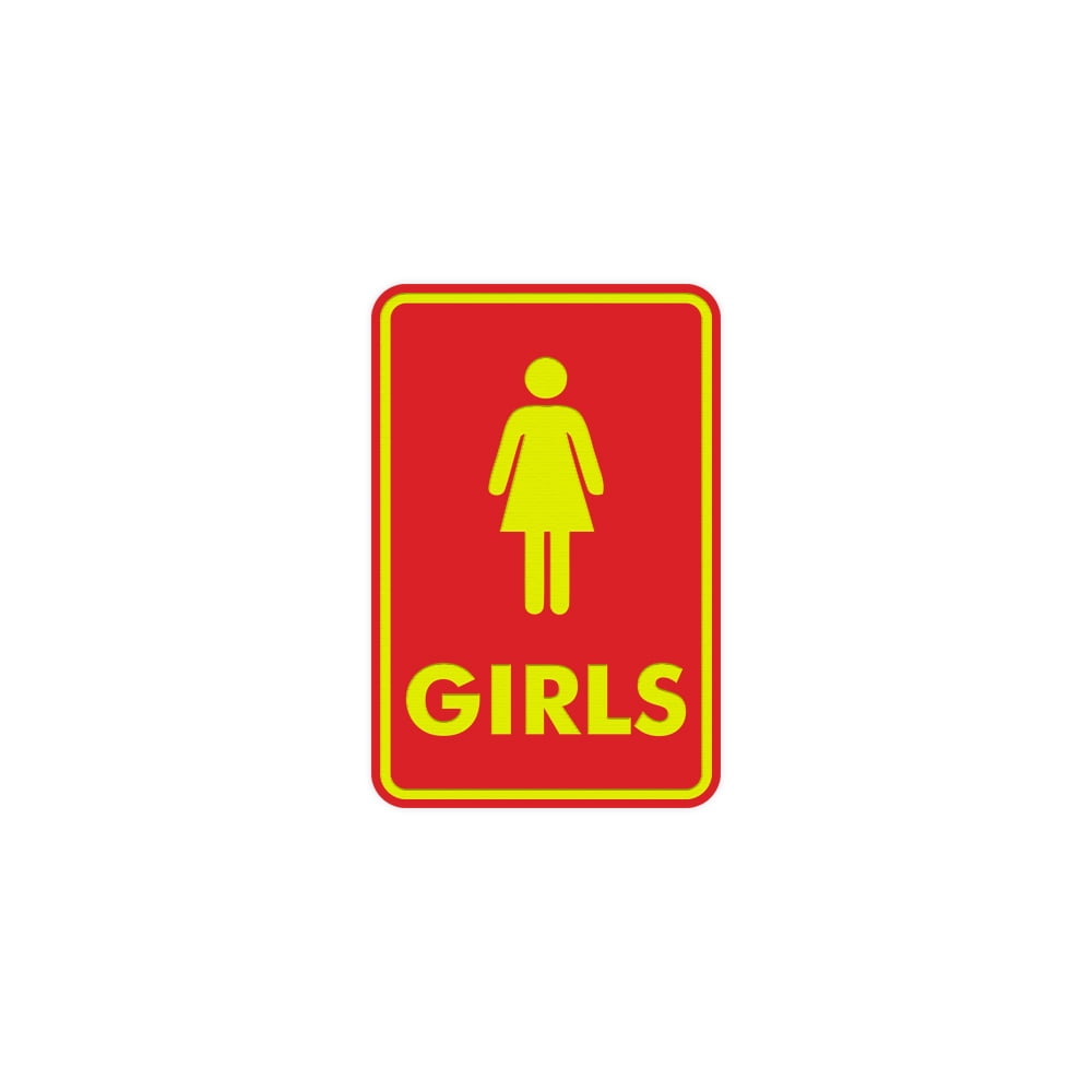 Portrait Round Girls Restroom Sign (Red/Yellow) - Medium 5" x 7 ...