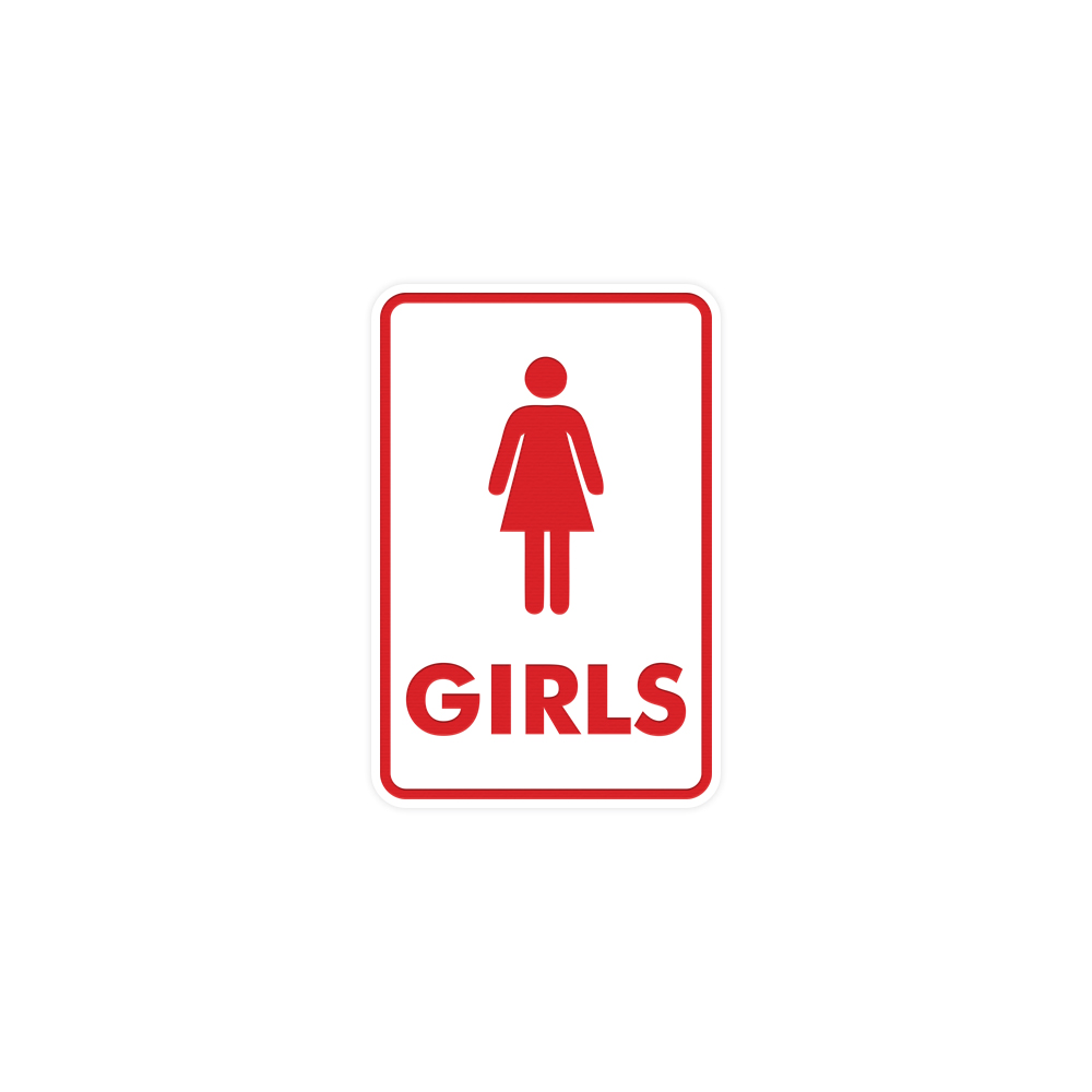 Portrait Round Girls Restroom Sign (White/Red) - Large 6" x 8 ...
