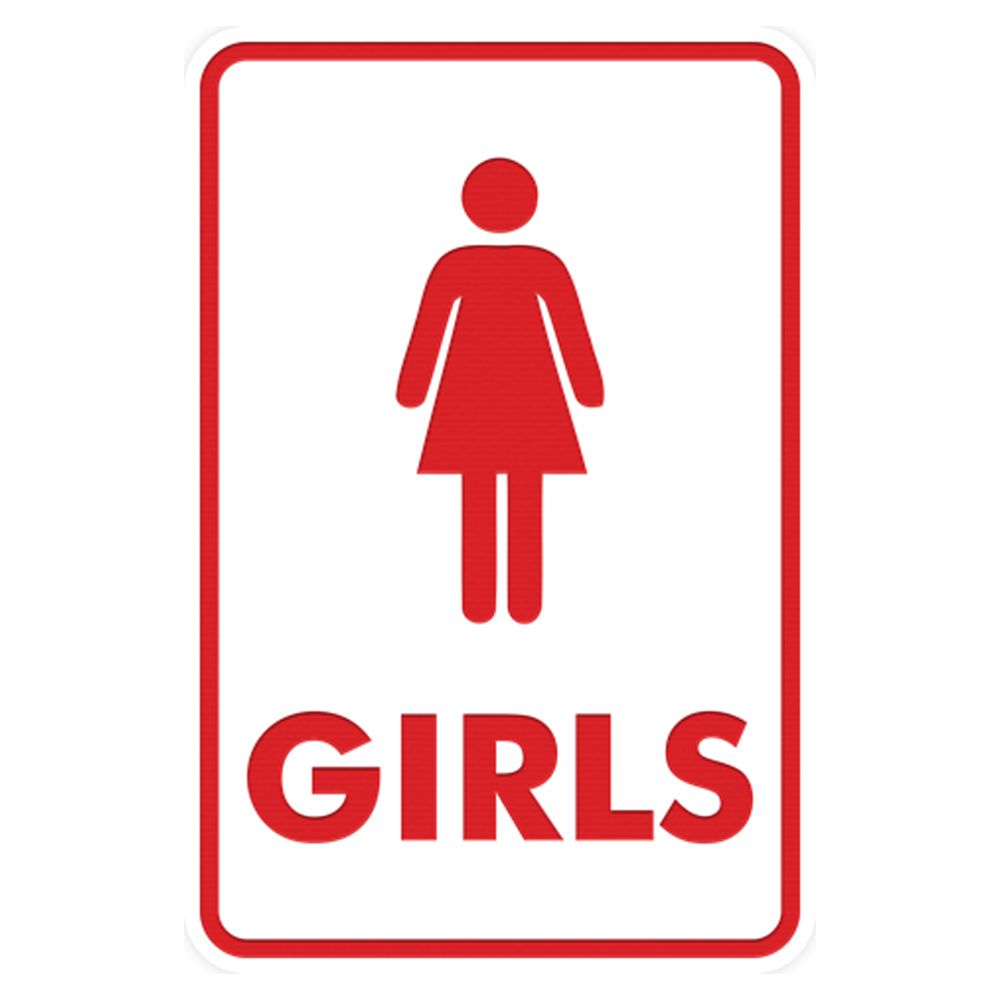 Portrait Round Girls Restroom Sign (White/Red) - Medium 5" x 7 ...
