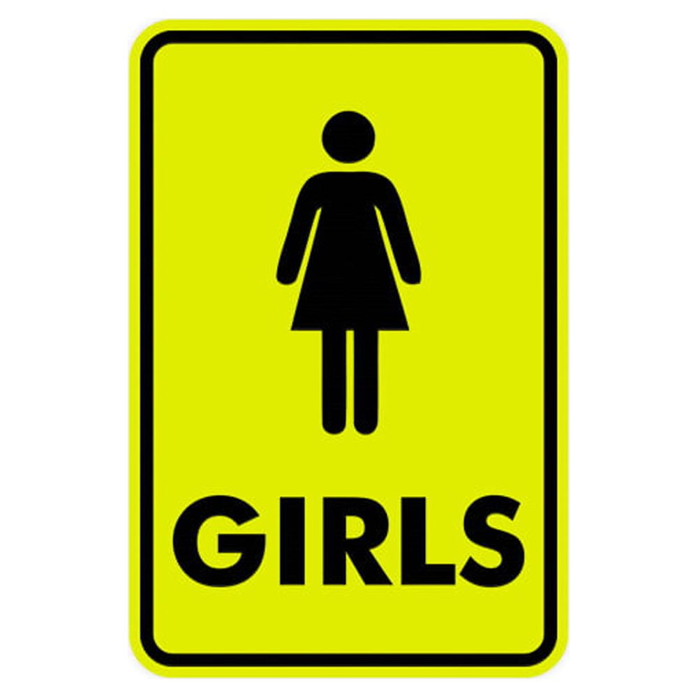 Portrait Round Girls Restroom Sign (Yellow / Black) - Large 6" x 8 ...