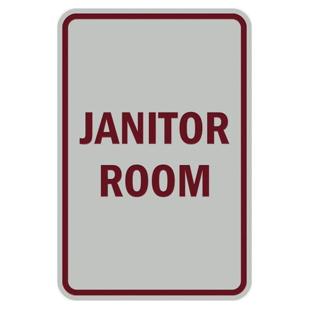 Portrait Round Janitor Room Sign (Light Grey / Burgundy) - Small 4" x 6 ...