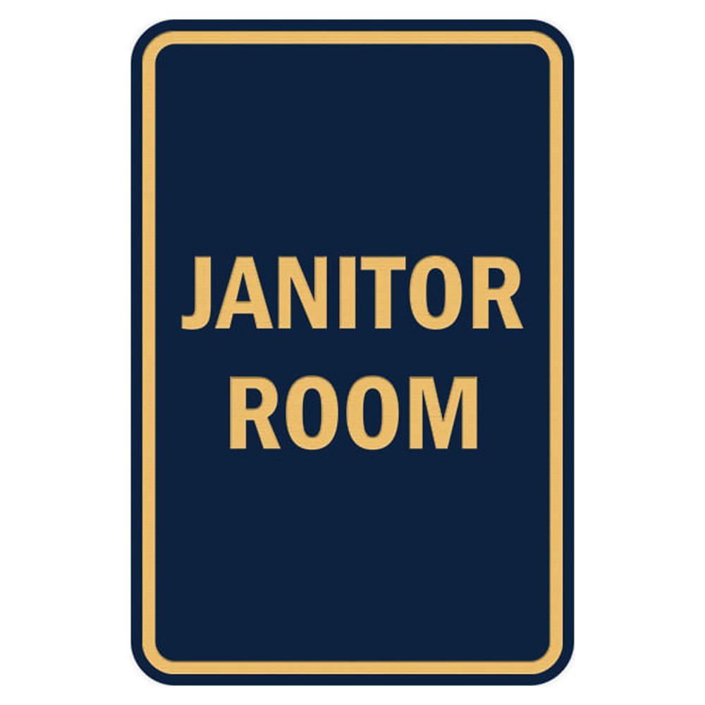 Portrait Round Janitor Room Sign (Navy Blue/Gold) - Small 4" x 6 ...
