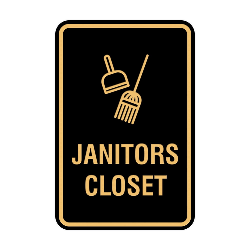 Portrait Round Janitors Closet Sign (Black Gold) - Large 6" x 8 ...