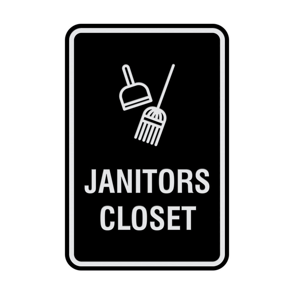 Portrait Round Janitors Closet Sign (Black / Silver) - Large 6" x 8 ...