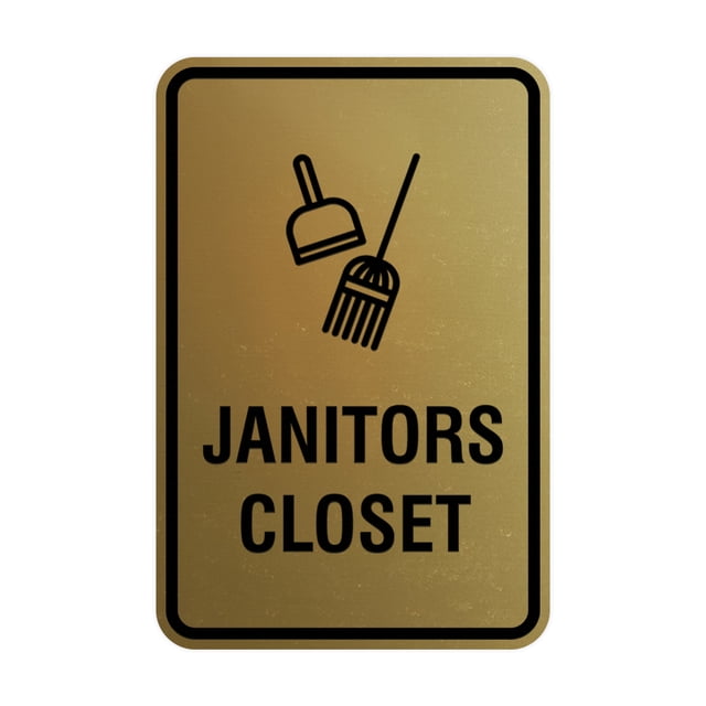 Portrait Round Janitors Closet Sign (Brushed Gold) - Large 6" x 8 ...
