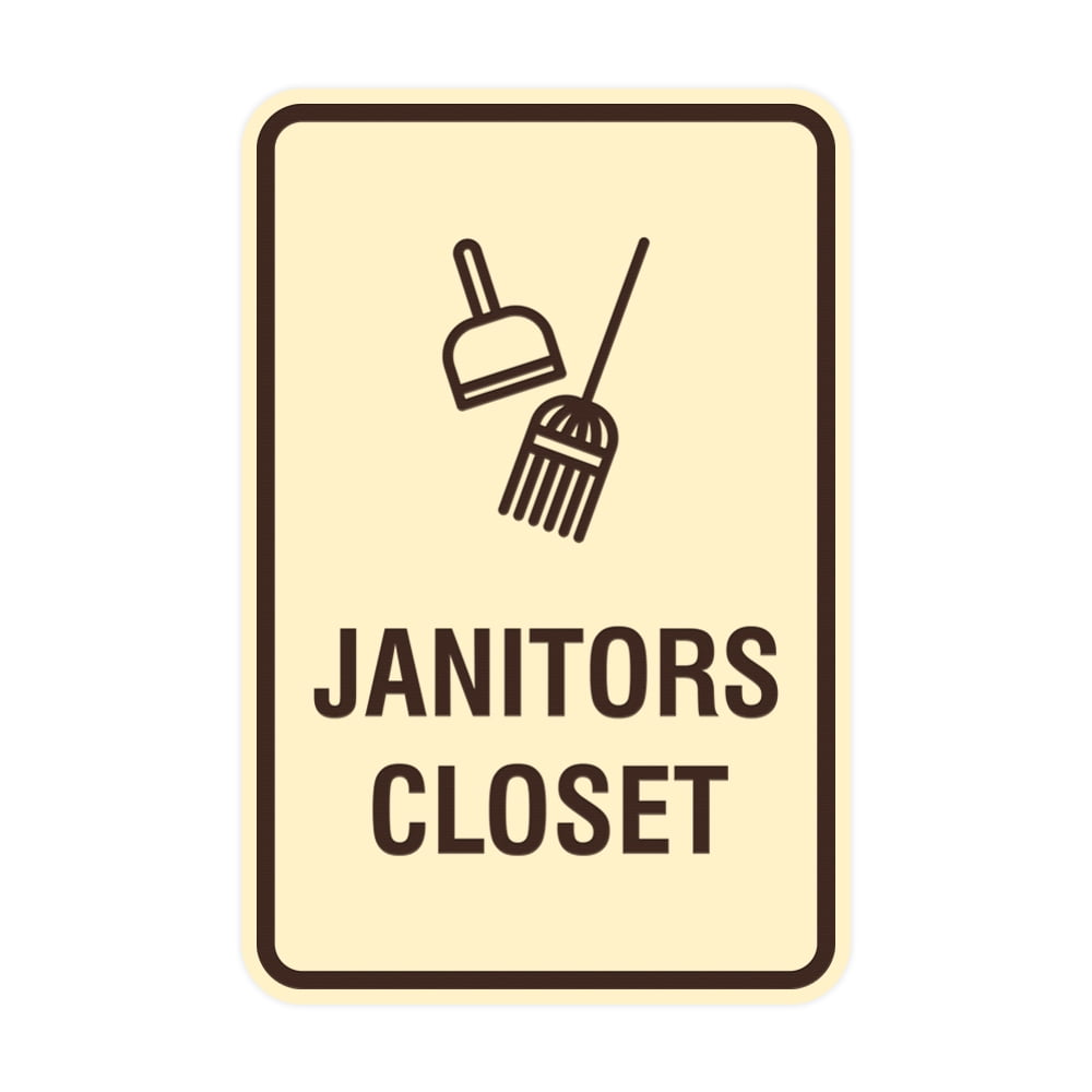 Portrait Round Janitors Closet Sign (Ivory/Dark Brown) - Large 6" x 8 ...