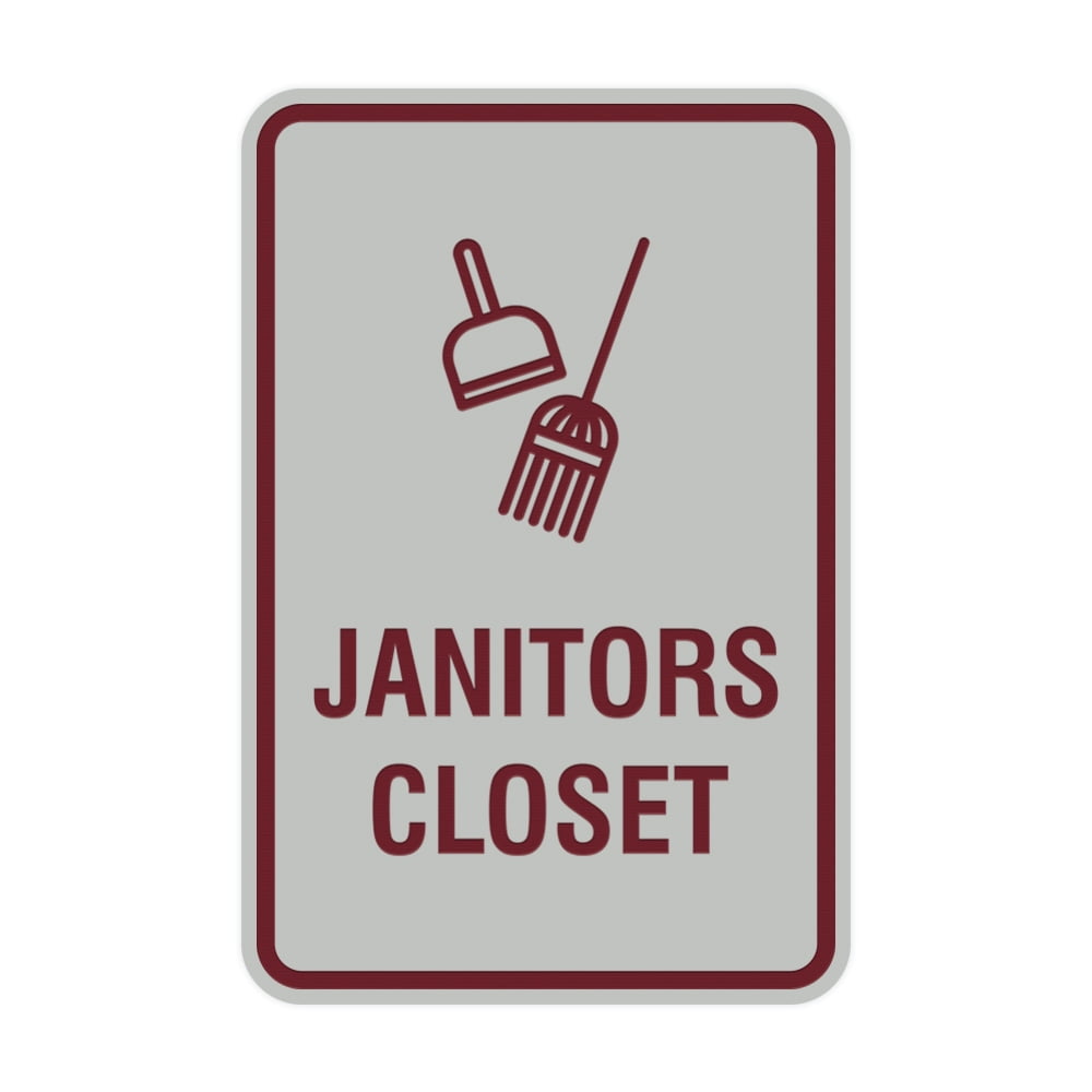 Portrait Round Janitors Closet Sign (Light Grey / Burgundy) - Small 4 ...
