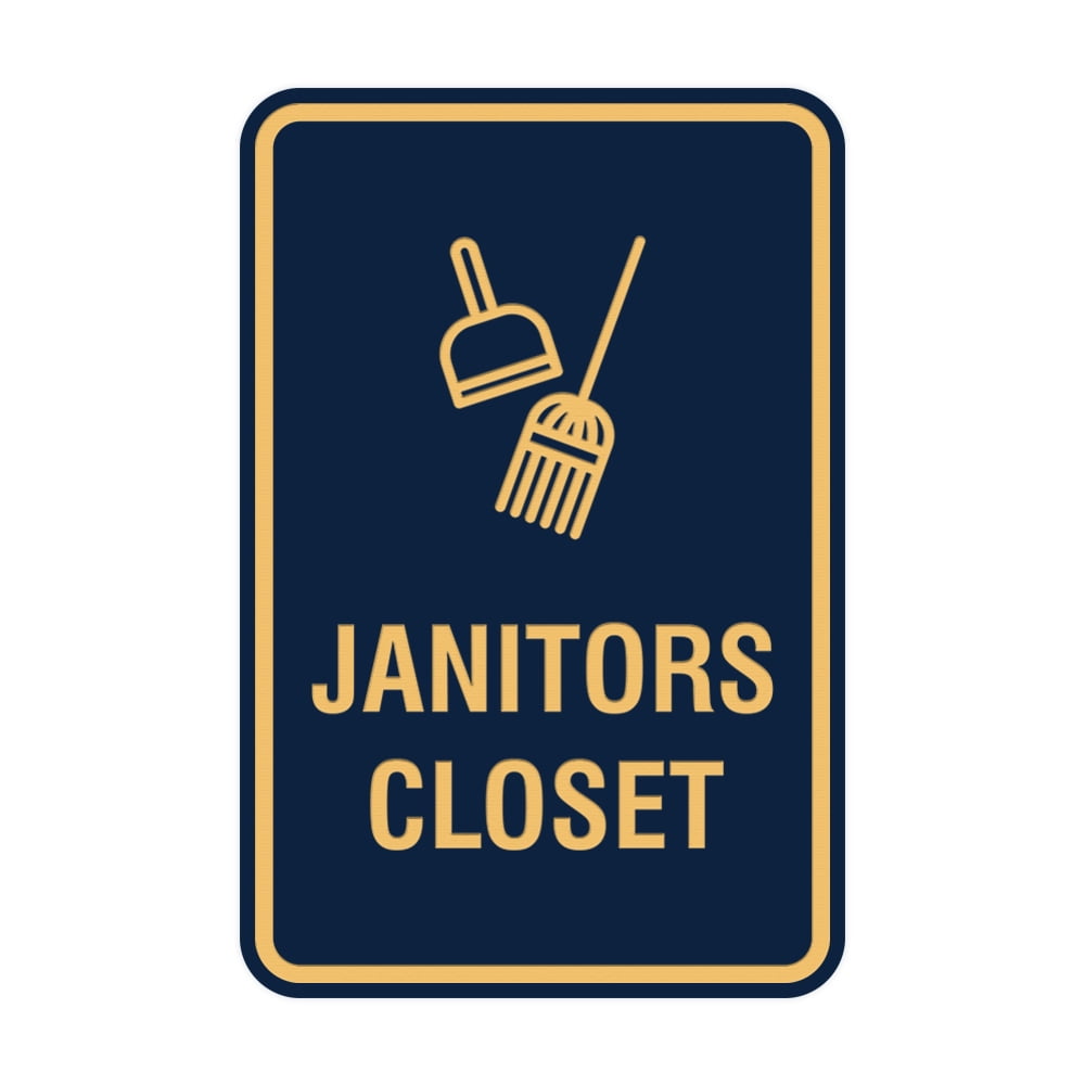 Portrait Round Janitors Closet Sign (Navy Blue/Gold) - Large 6" x 8 ...