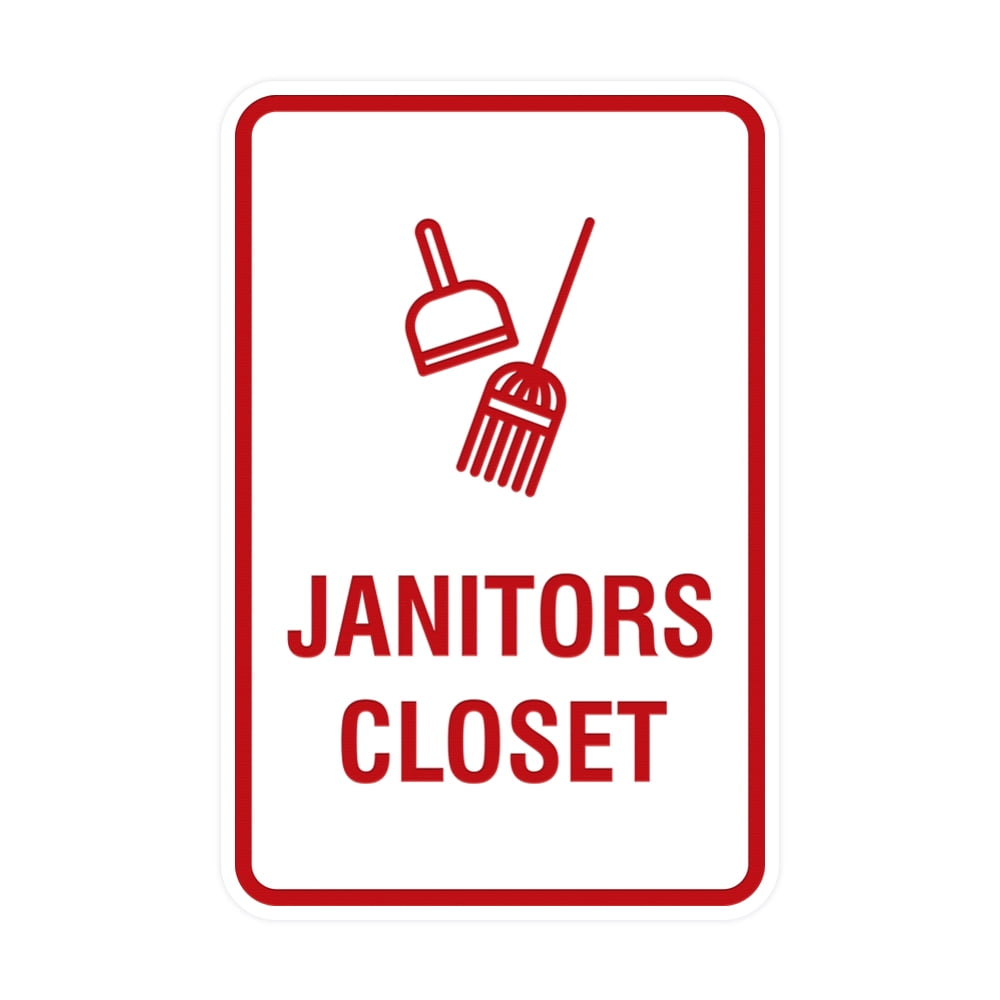 Portrait Round Janitors Closet Sign (White/Red) - Small 4" x 6 ...