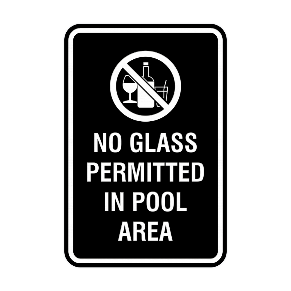 Portrait Round No Glass Permitted In Pool Area Sign (Black) - Small 4 ...