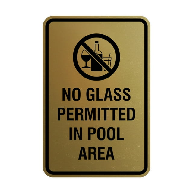 Portrait Round No Glass Permitted In Pool Area Sign (Brushed Gold ...