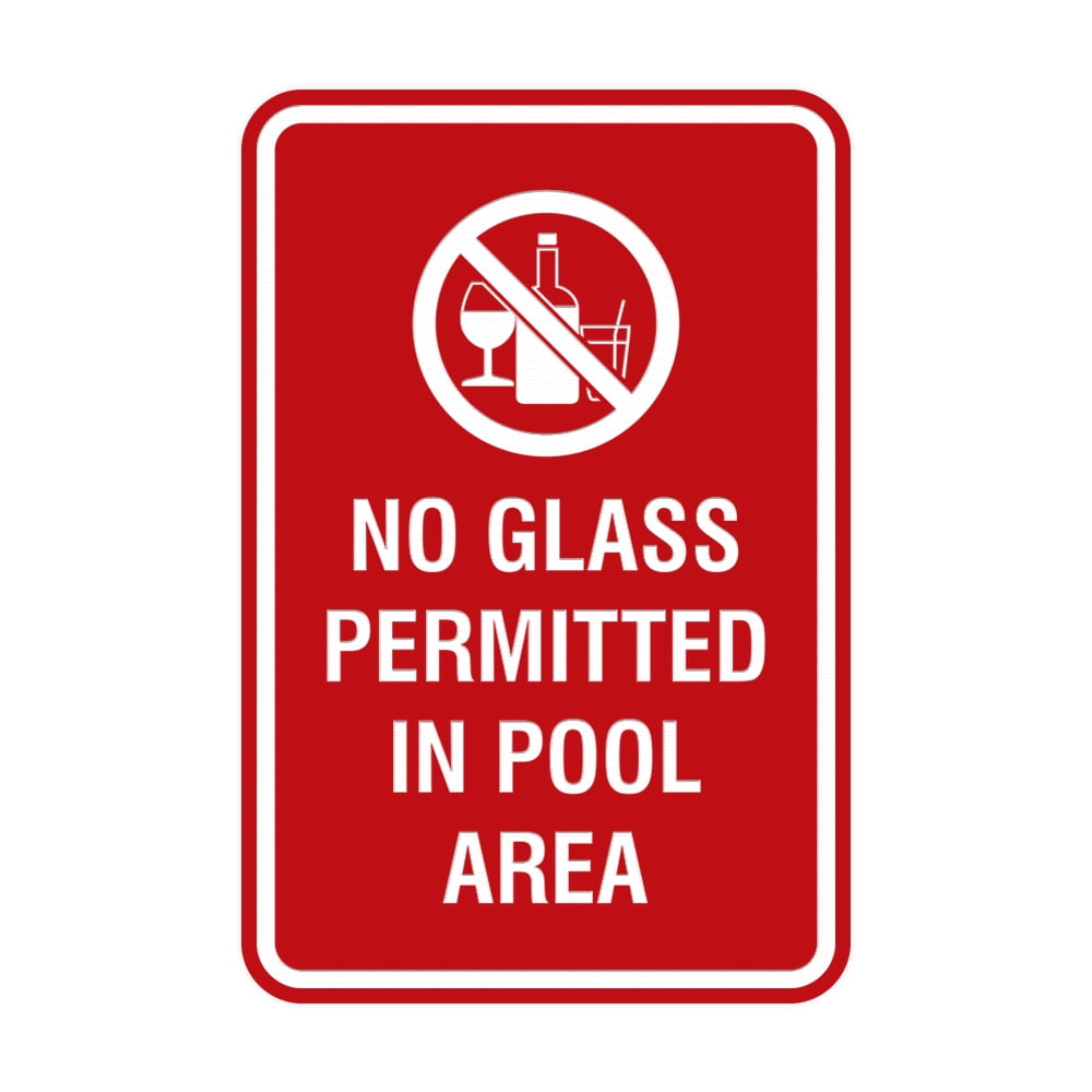 Portrait Round No Glass Permitted In Pool Area Sign (Red) Large 6" x 8 ...