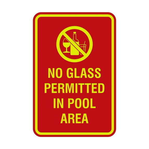 Portrait Round No Glass Permitted In Pool Area Sign (Red/Yellow ...